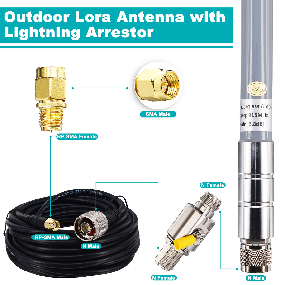 915MHZ LoRa Antenna Gateway Waterproof Antenna 5.8 dbi 915Mhz Fibergla ...